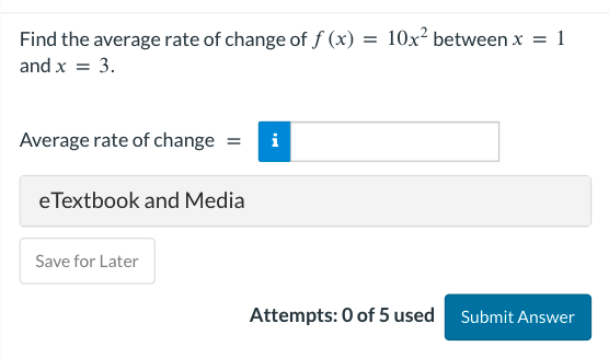Solved Find the average rate of change of f(x)=10x2 between | Chegg.com
