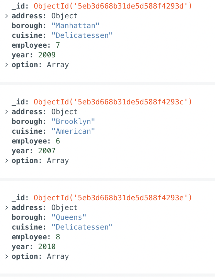 Solved > address: 0bject borough: "Queens" cuisine: | Chegg.com