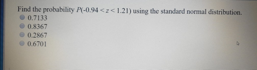 Solved Find the probability P(-0.94 | Chegg.com