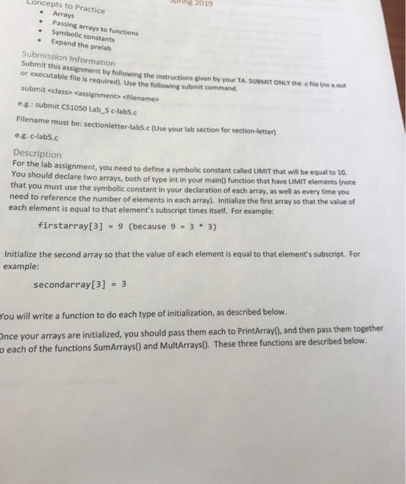 Solved bring 2019 Loncepts to Practice Arrays Passing arrays | Chegg.com