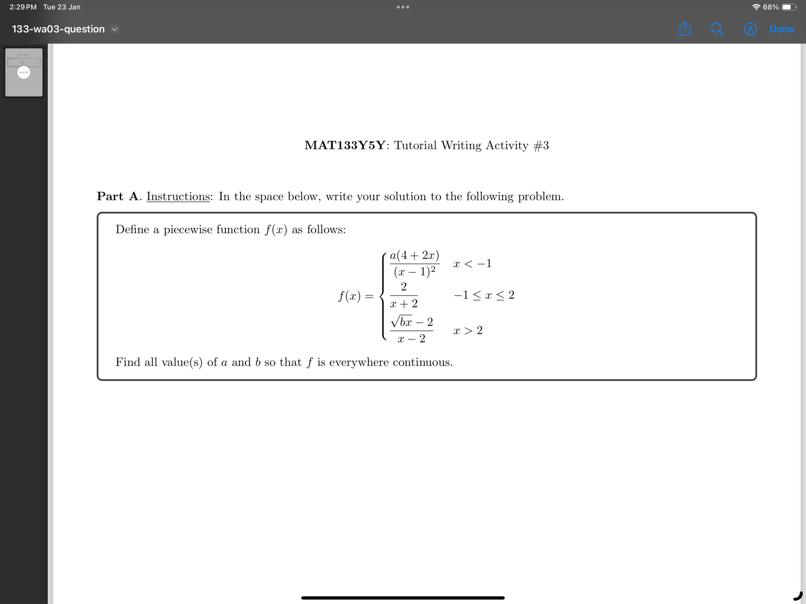 Solved MAT133Y5Y: Tutorial Writing Activity #3Part A. | Chegg.com