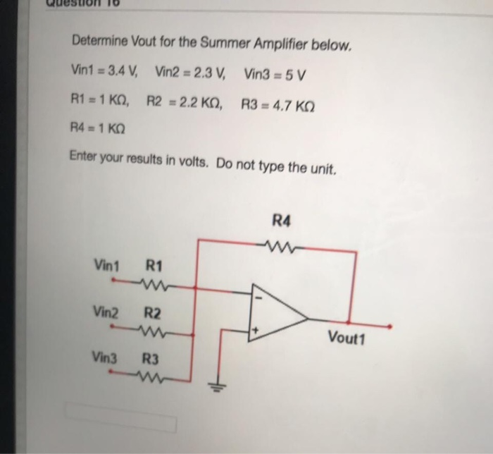 Solved Determine Vout for the Summer Amplifier below. Vin3 = | Chegg.com
