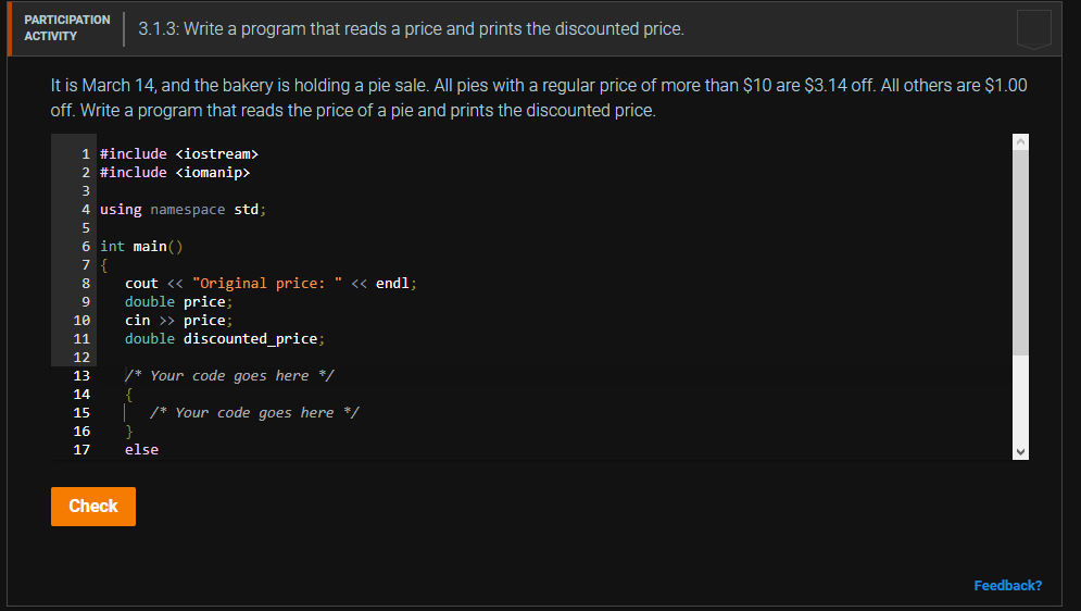 Solved 3.1.3: Write a program that reads a price and prints | Chegg.com
