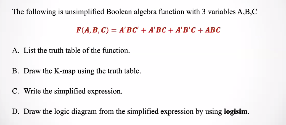 Solved The following is unsimplified Boolean algebra | Chegg.com