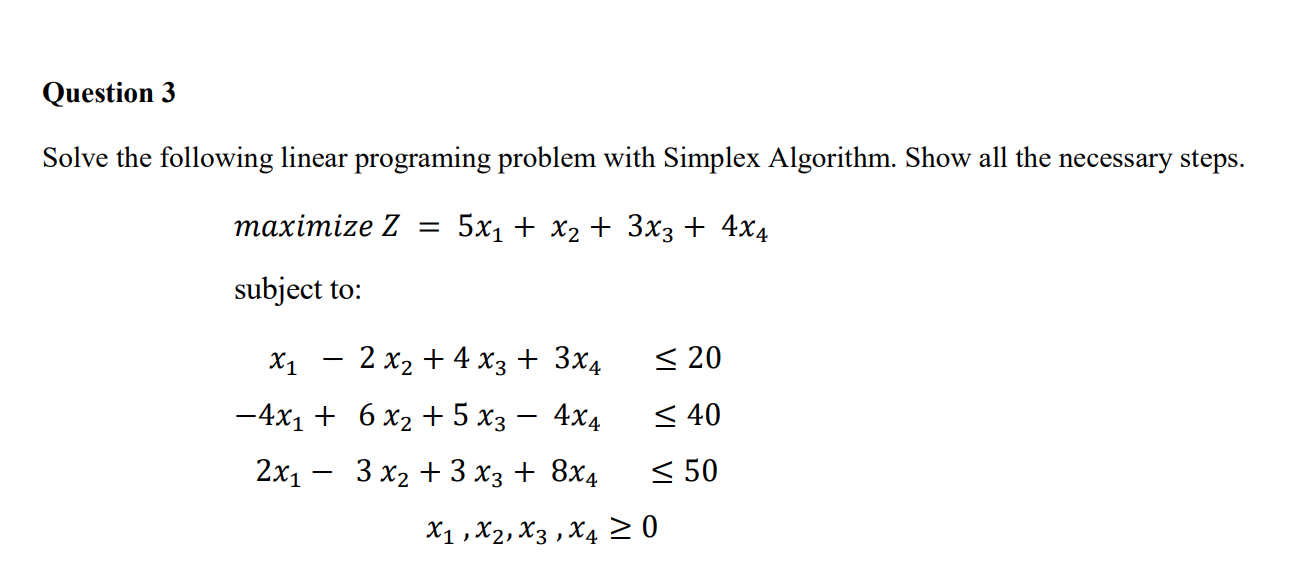 Solved Question 3 Solve the following linear programing | Chegg.com