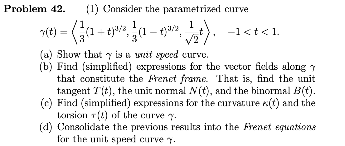 Solved (1) Consider the parametrized curve | Chegg.com