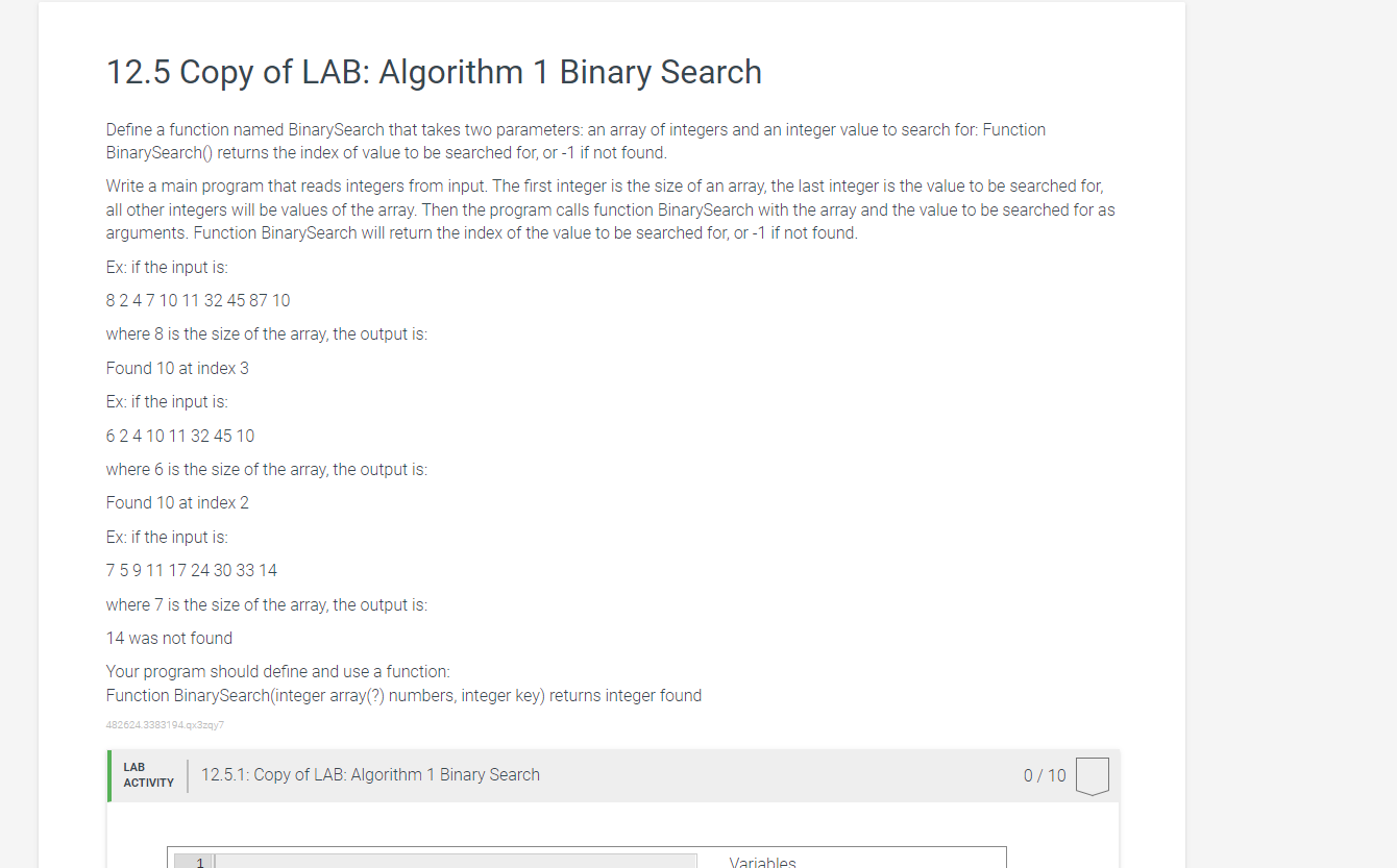 Define A Function Named Binarysearch That Takes Two 
