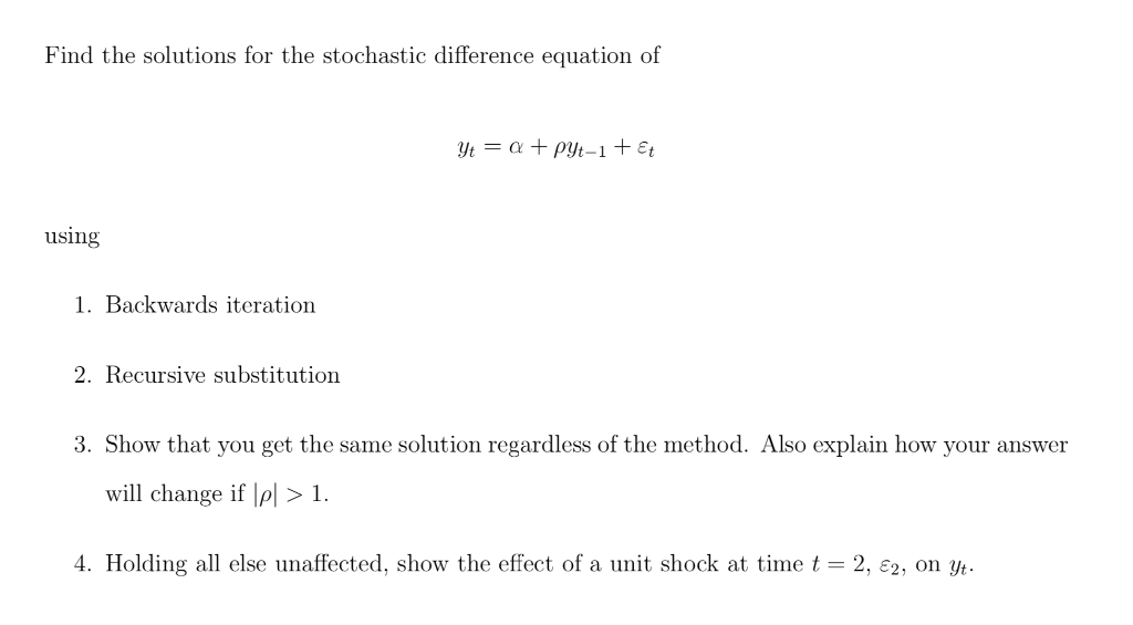 Find the solutions for the stochastic difference | Chegg.com