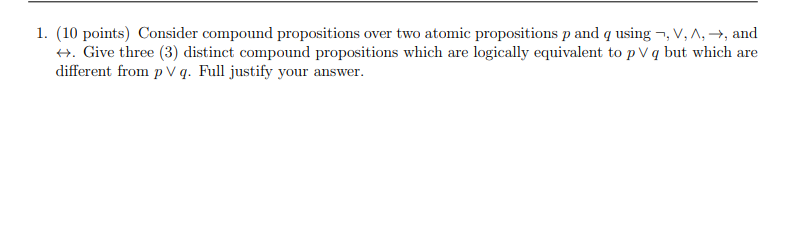 Solved 1. (10 points) Consider compound propositions over | Chegg.com