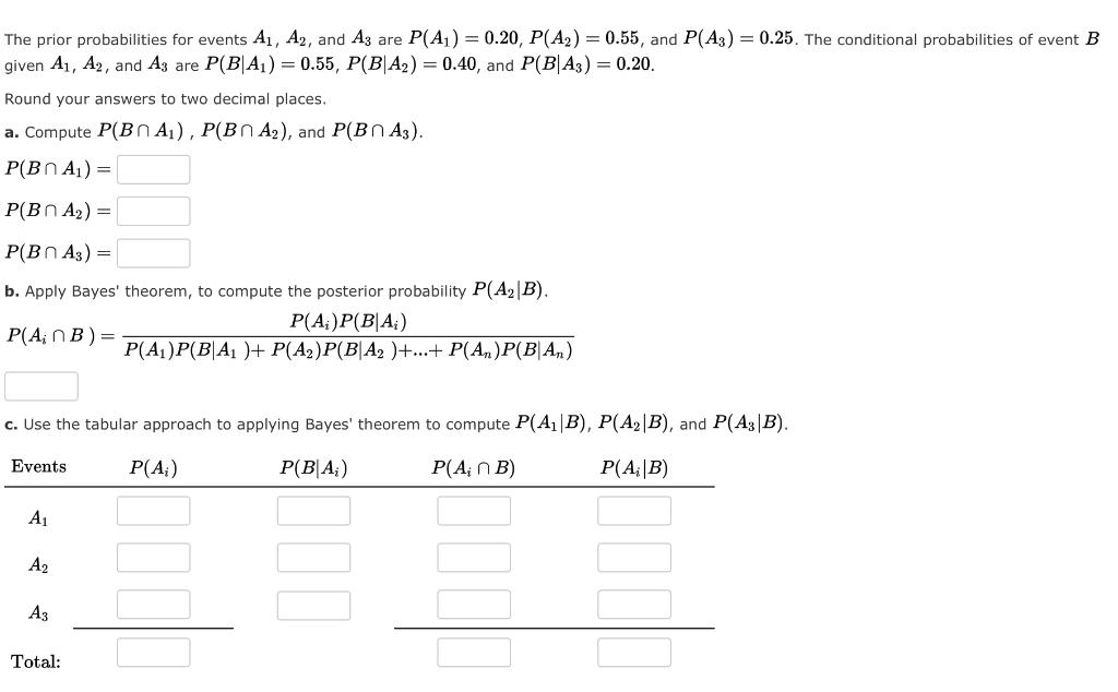 Solved The prior probabilities for events A1,A2, and A3 are | Chegg.com