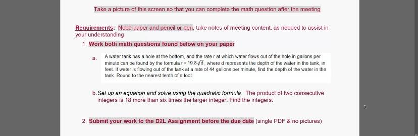 Solved Take a picture of this screen so that you can | Chegg.com