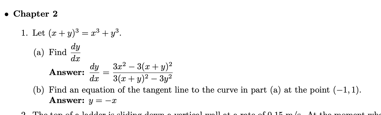 Solved • Chapter 2 1. Let (x + y)2 = x3 + y). dy (a) Find dx | Chegg.com