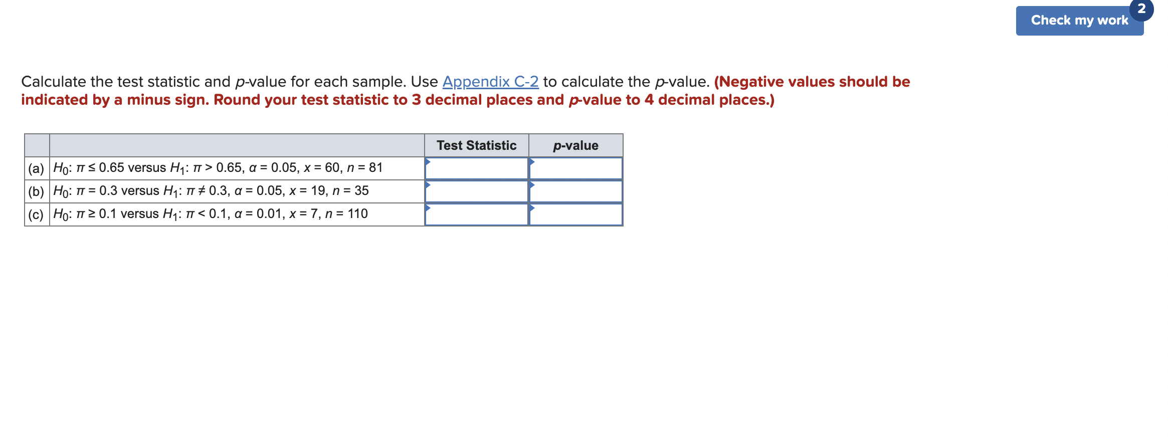 Solved Calculate the test statistic and p-value for each | Chegg.com