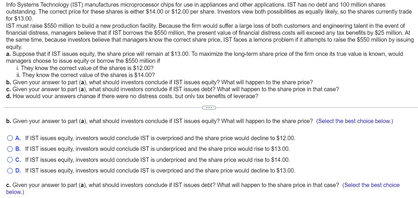 Solved Info Systems Technology (IST) manufactures | Chegg.com