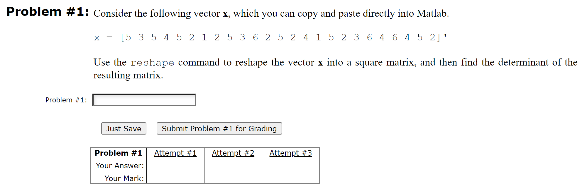 Solved bblem \#1: Consider the following vector x, which you | Chegg.com