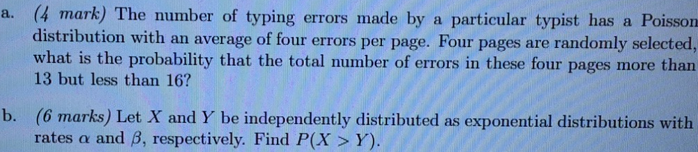 Solved a. (4 mark) The number of typing errors made by a | Chegg.com
