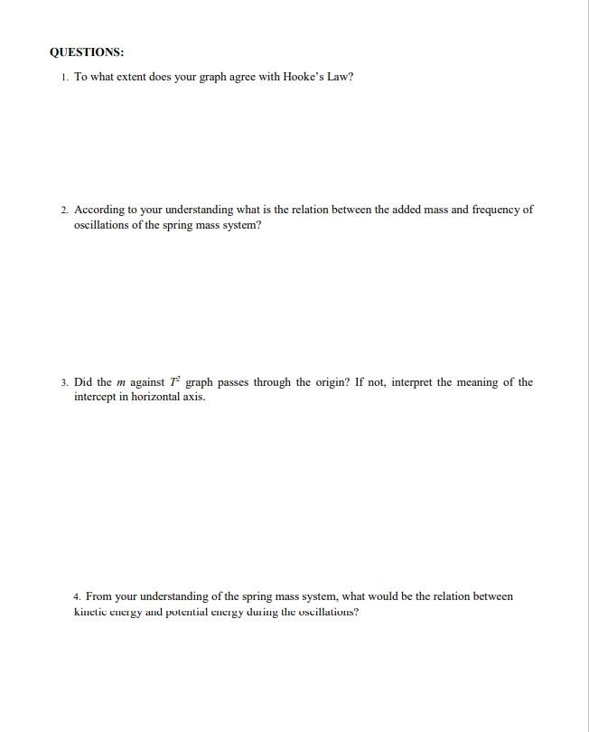Solved Table 1. Static Determination of the Spring Constant, | Chegg.com
