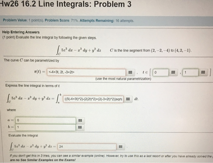 Solved Hw26 16.2 Line Integrals: Problem 3 Problem Value: 1 | Chegg.com