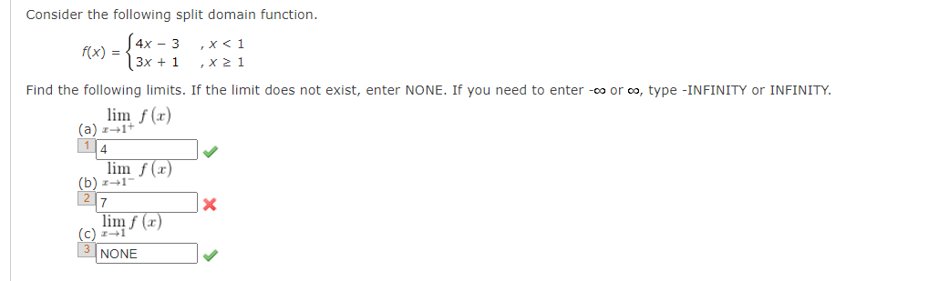 Solved Consider the following split domain function. (4x - 3 | Chegg.com