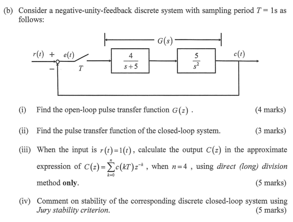 Solved (b) Consider a negative-unity-feedback discrete | Chegg.com
