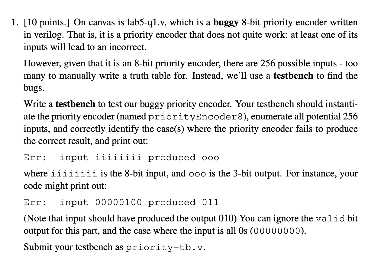 Solved [10 points.] On canvas is lab5-q1.v, which is a buggy | Chegg.com