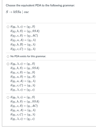 Solved Choose the equivalent PDA to the following | Chegg.com