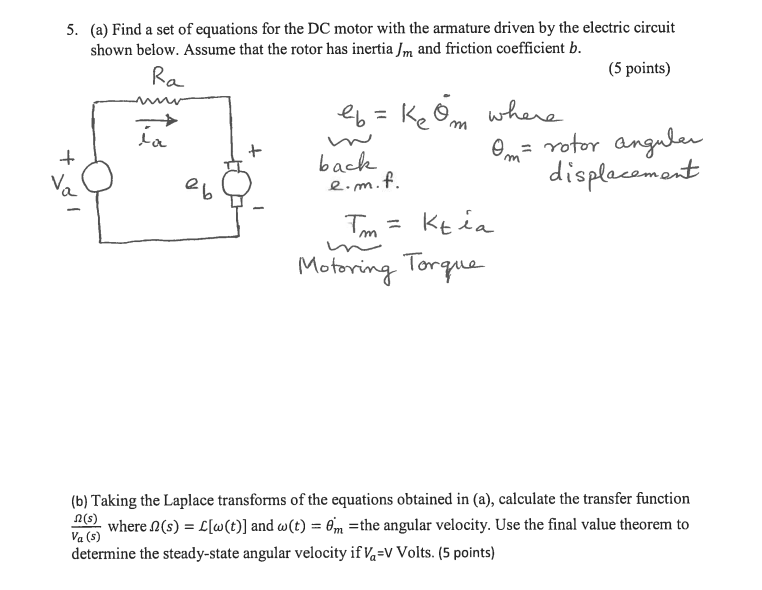 Solved (a) ﻿Find a set of ﻿equations for the DC ﻿motor with | Chegg.com