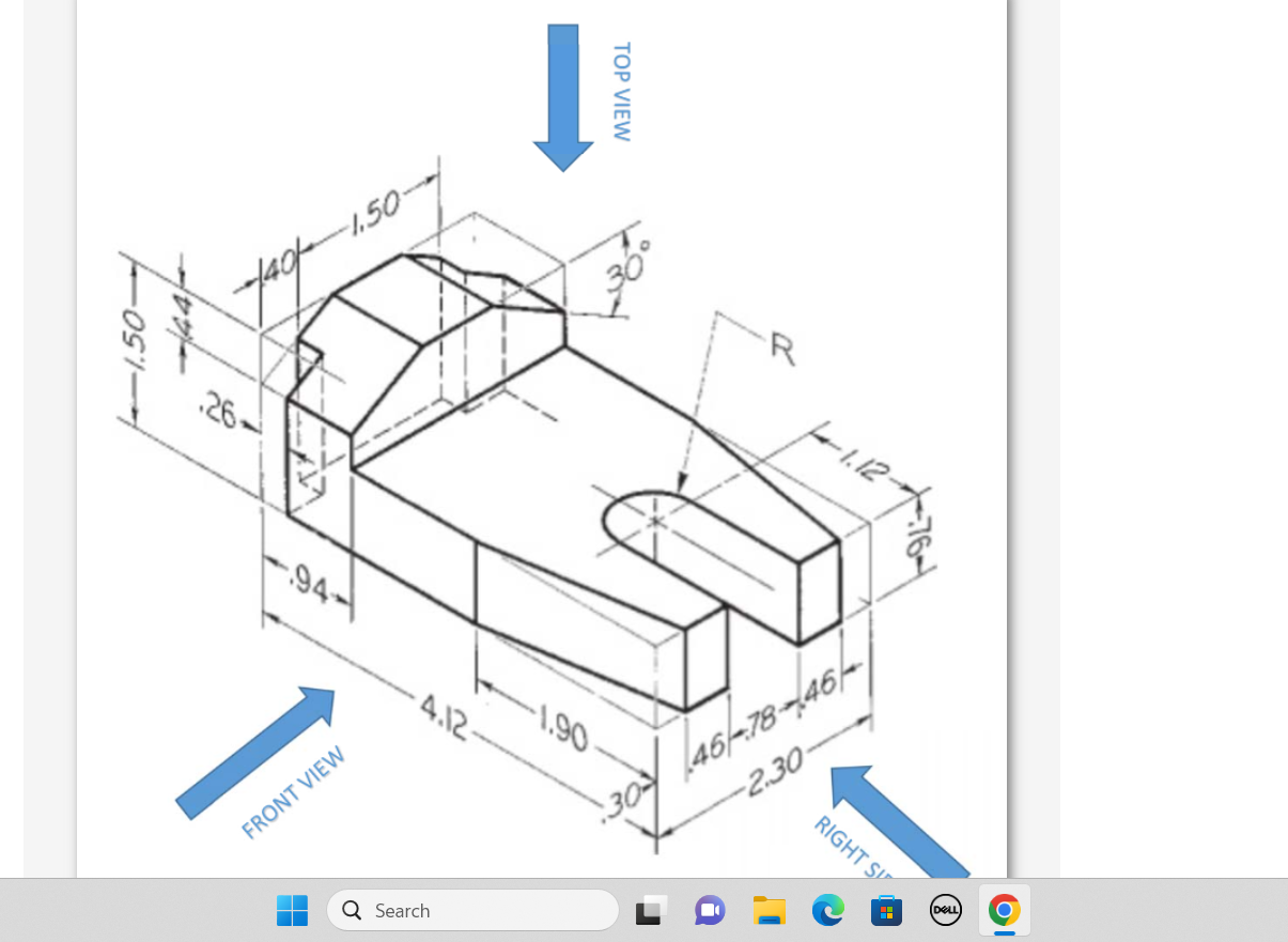 Solved Please drraw an Orthographic view of the part using | Chegg.com