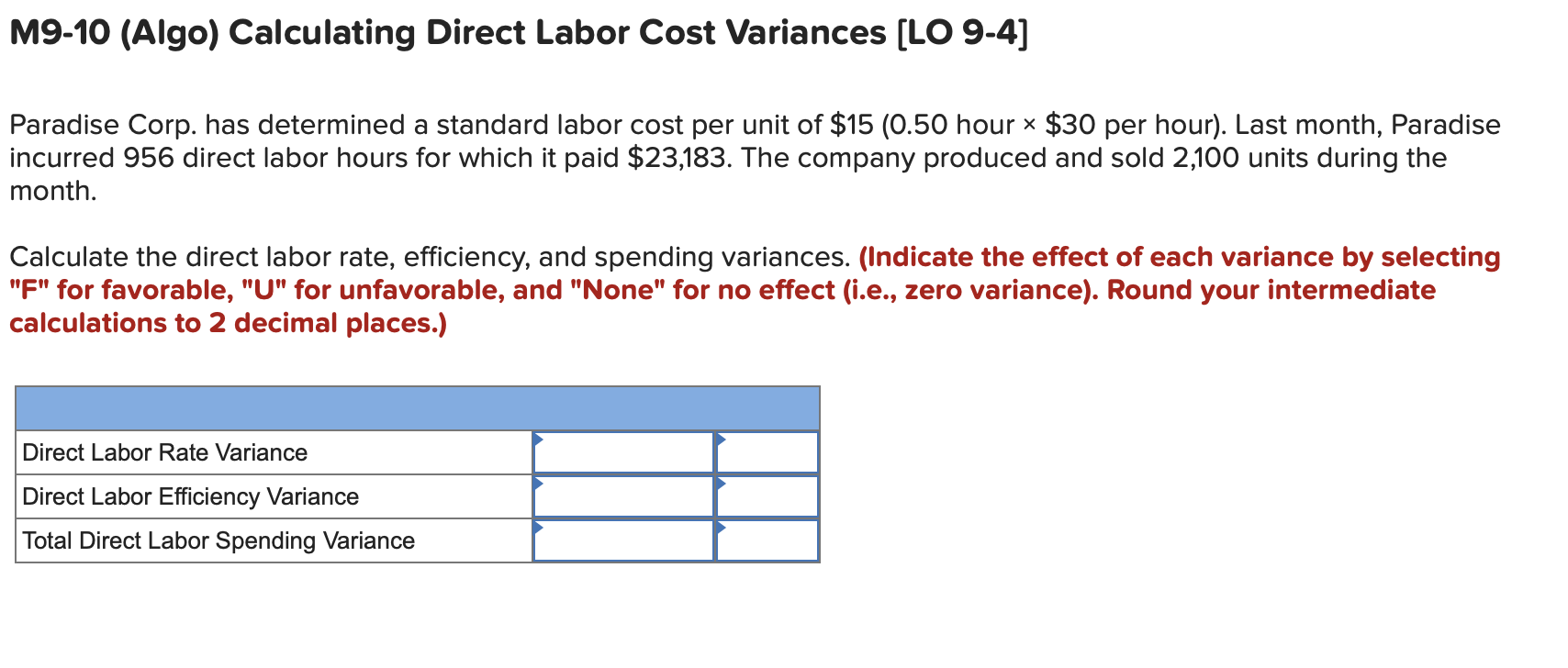 Solved M9-10 (Algo) Calculating Direct Labor Cost Variances | Chegg.com