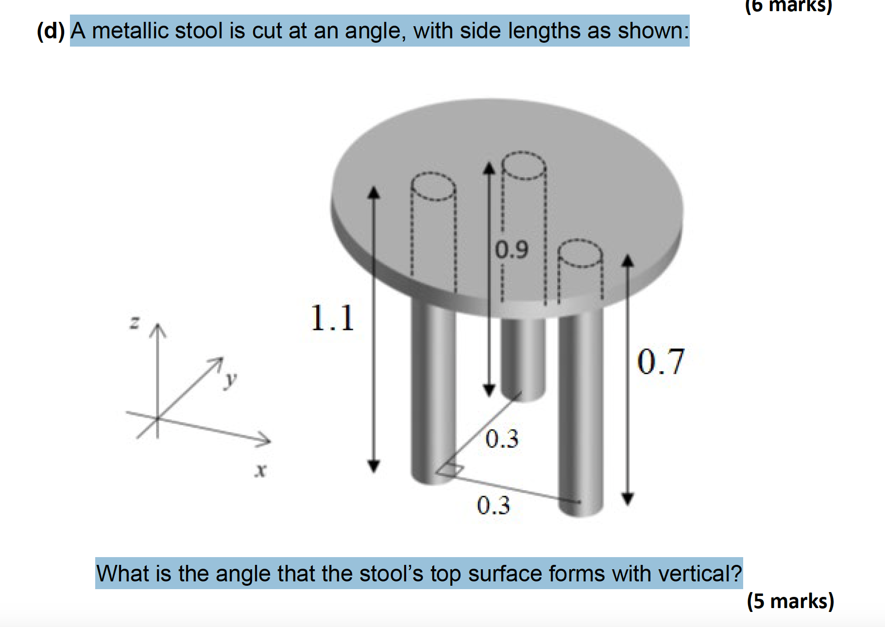 Solved (d) A metallic stool is cut at an angle, with side | Chegg.com