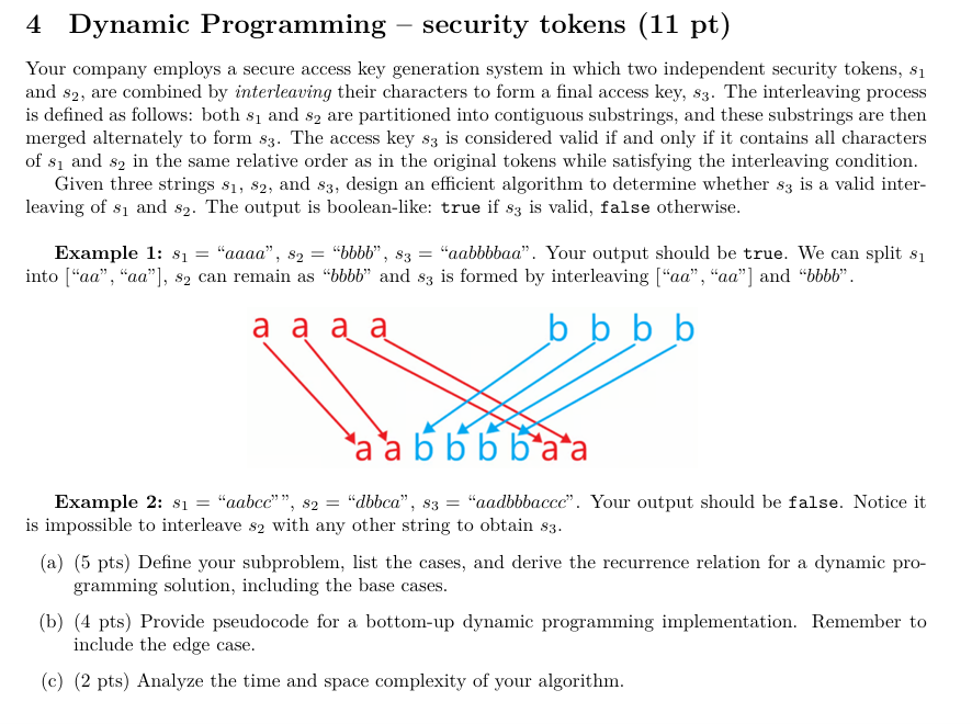 4 ﻿Dynamic Programming - ﻿security tokens (11 pt)Your | Chegg.com