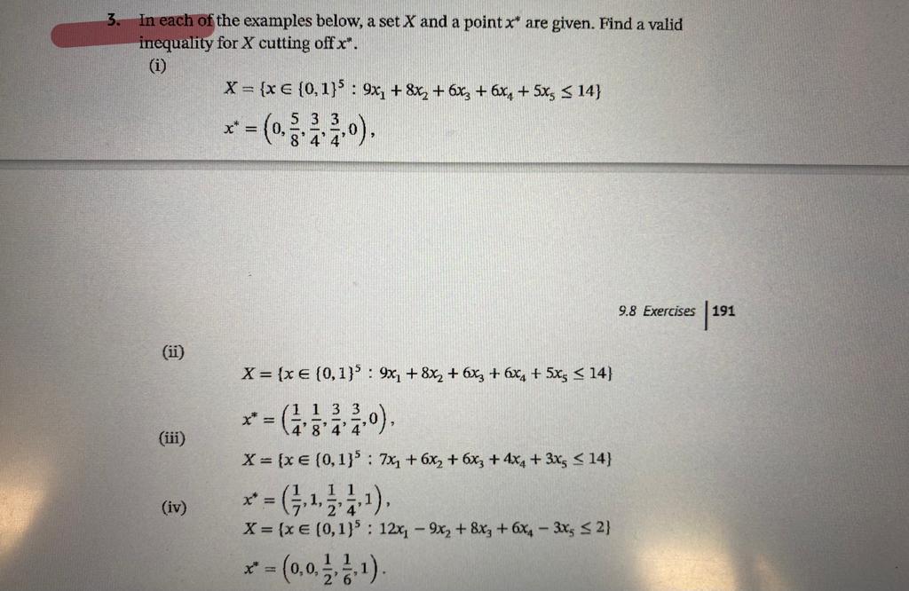 Solved 3. In each of the examples below, a set X and a point | Chegg.com