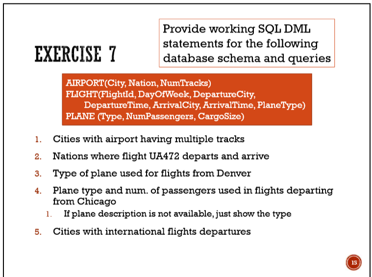 Solved Provide Working Sql Dml Statements For The Following