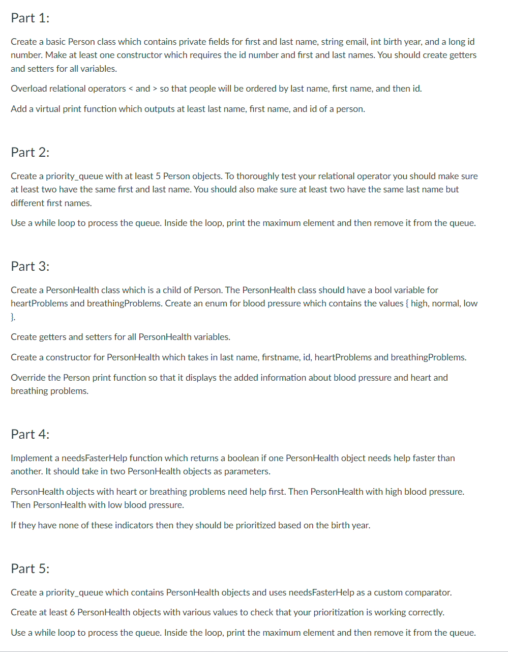 Solved Use C Part 1 Create A Basic Person Class Whi 
