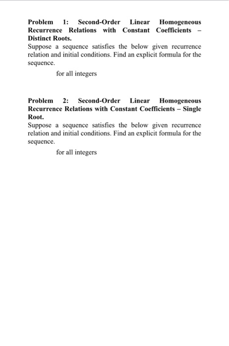 Second-Order Linear Homogeneous Recurrence Relations | Chegg.com