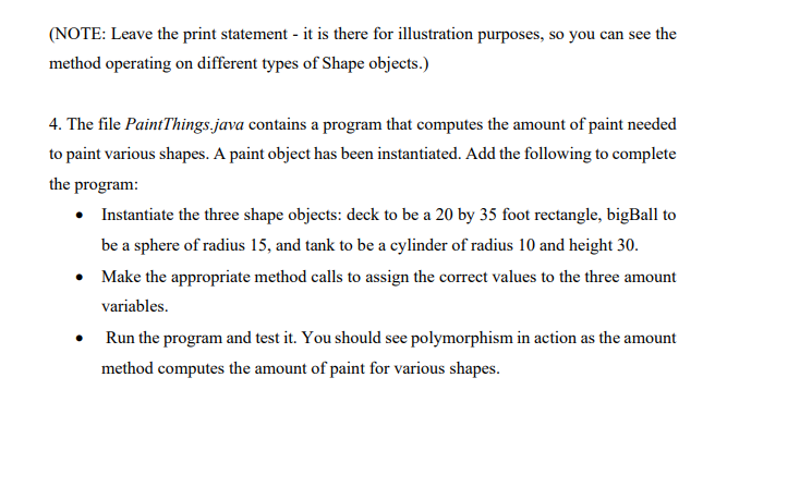 Solved Note: java language Exercise #12: Polymorphism & | Chegg.com