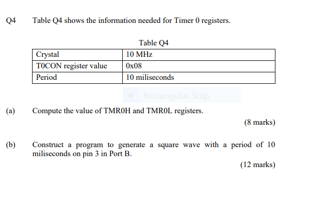 Solved Q4 Table Q4 shows the information needed for Timer 0 | Chegg.com