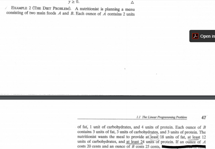 Solved y 20. EXAMPLE 2 (THE DIET PROBLEM). A nutritionist is | Chegg.com