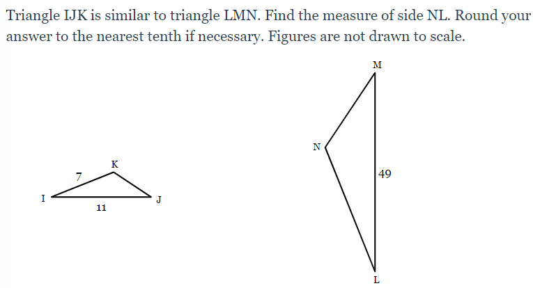 Solved Triangle IJK is similar to triangle LMN. Find the | Chegg.com