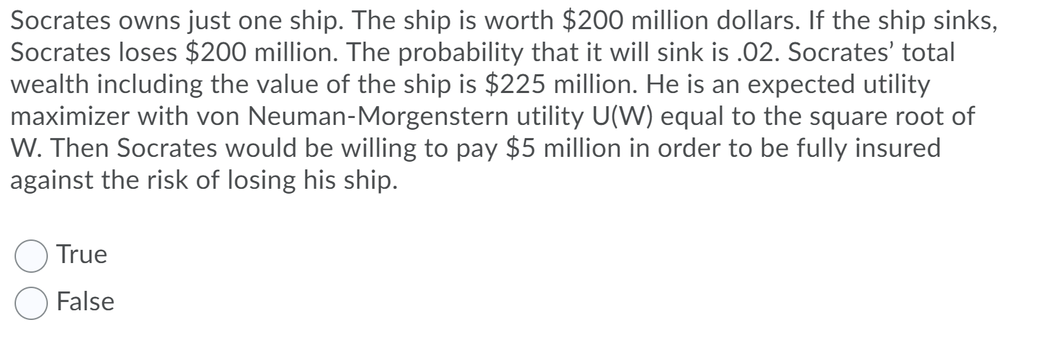 Solved Socrates owns just one ship. The ship is worth $200 | Chegg.com