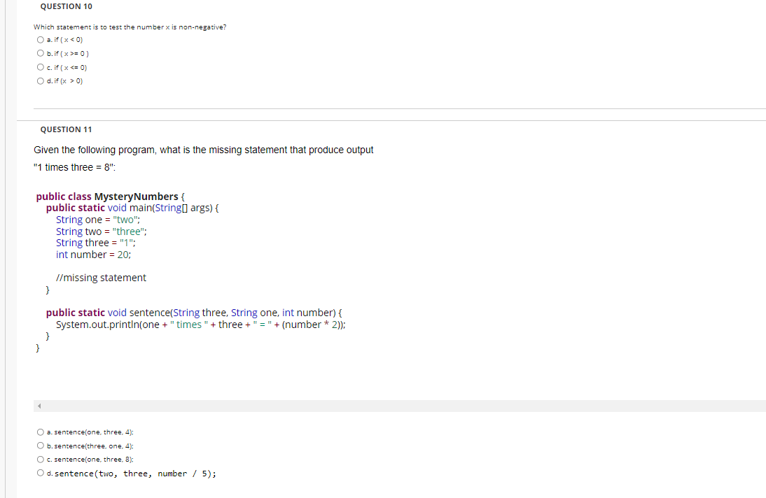 Solved QUESTION 10 Which statement is to test the number x | Chegg.com