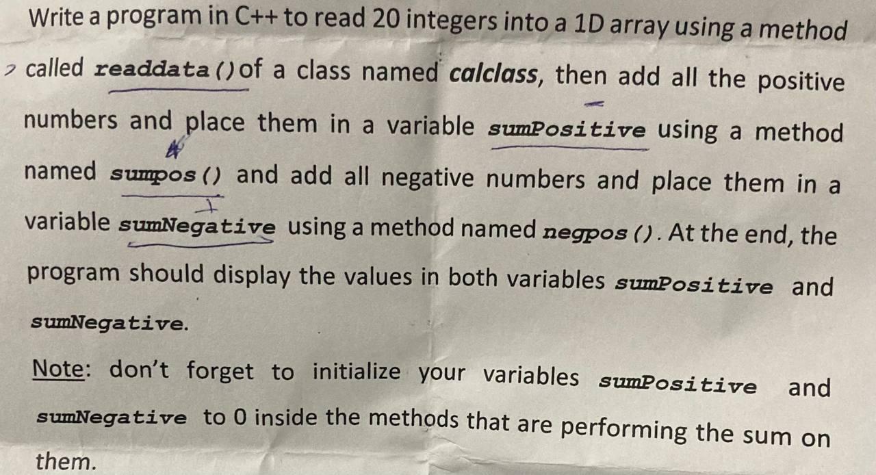 Solved Write a program in C++ to read 20 integers into a 1D | Chegg.com