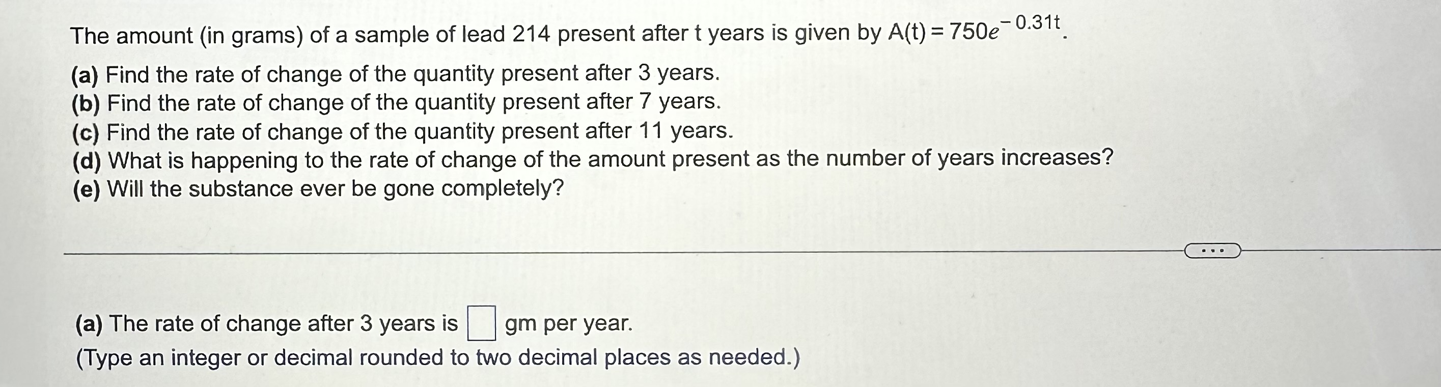 Solved The amount (in grams) of a sample of lead 214 present | Chegg.com