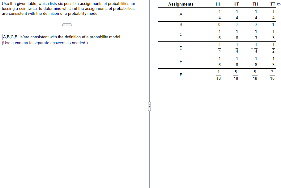 Solved Use the given table, which lists six possible | Chegg.com