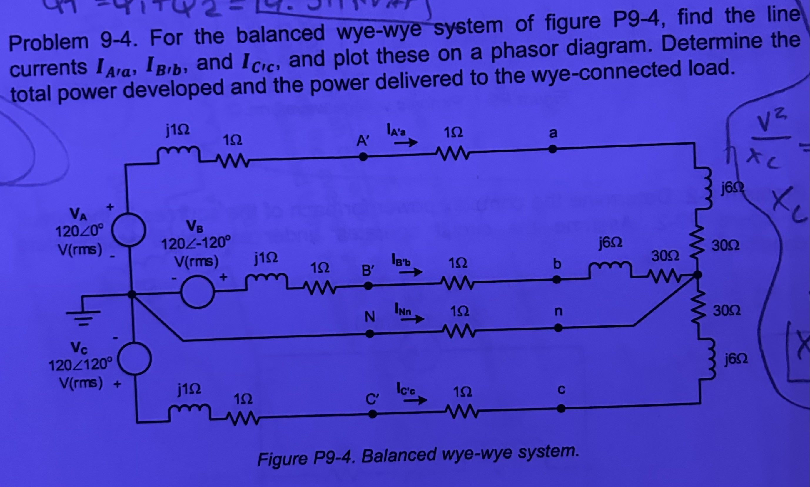 Problem 9-4. ﻿For the balanced wye-wye system of | Chegg.com