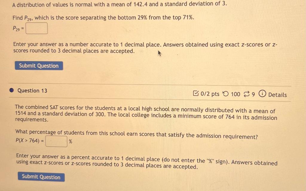 Solved A distribution of values is normal with a mean of | Chegg.com