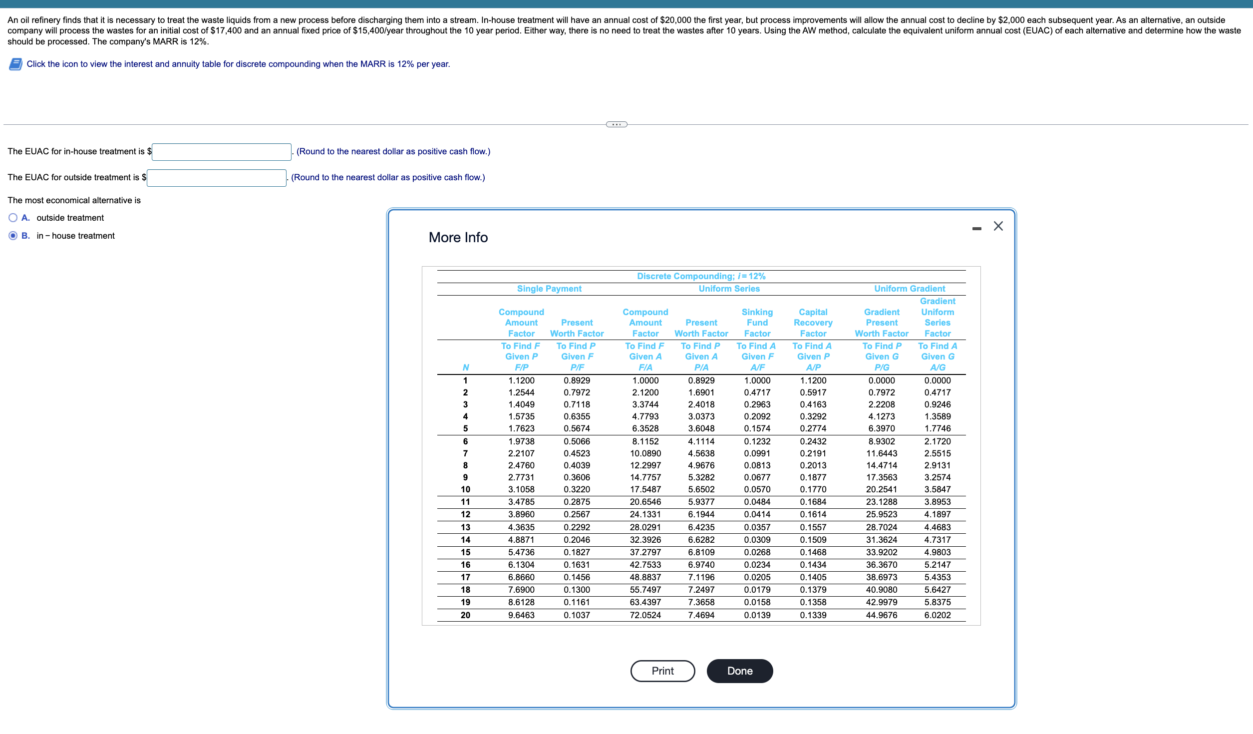 Solved Question content area topPart 1An oil refinery finds | Chegg.com