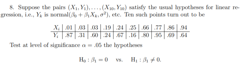 Solved 8. Suppose the pairs (X1,Y1),...,(X10, Y10) satisfy | Chegg.com