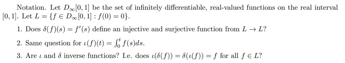 Solved Notation Let D∞[0 1] Be The Set Of Infinitely