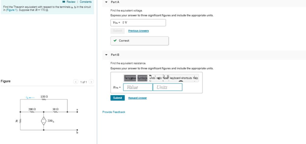 Solved Review 1 Constants PartA Find the Thevenin equivalent | Chegg.com